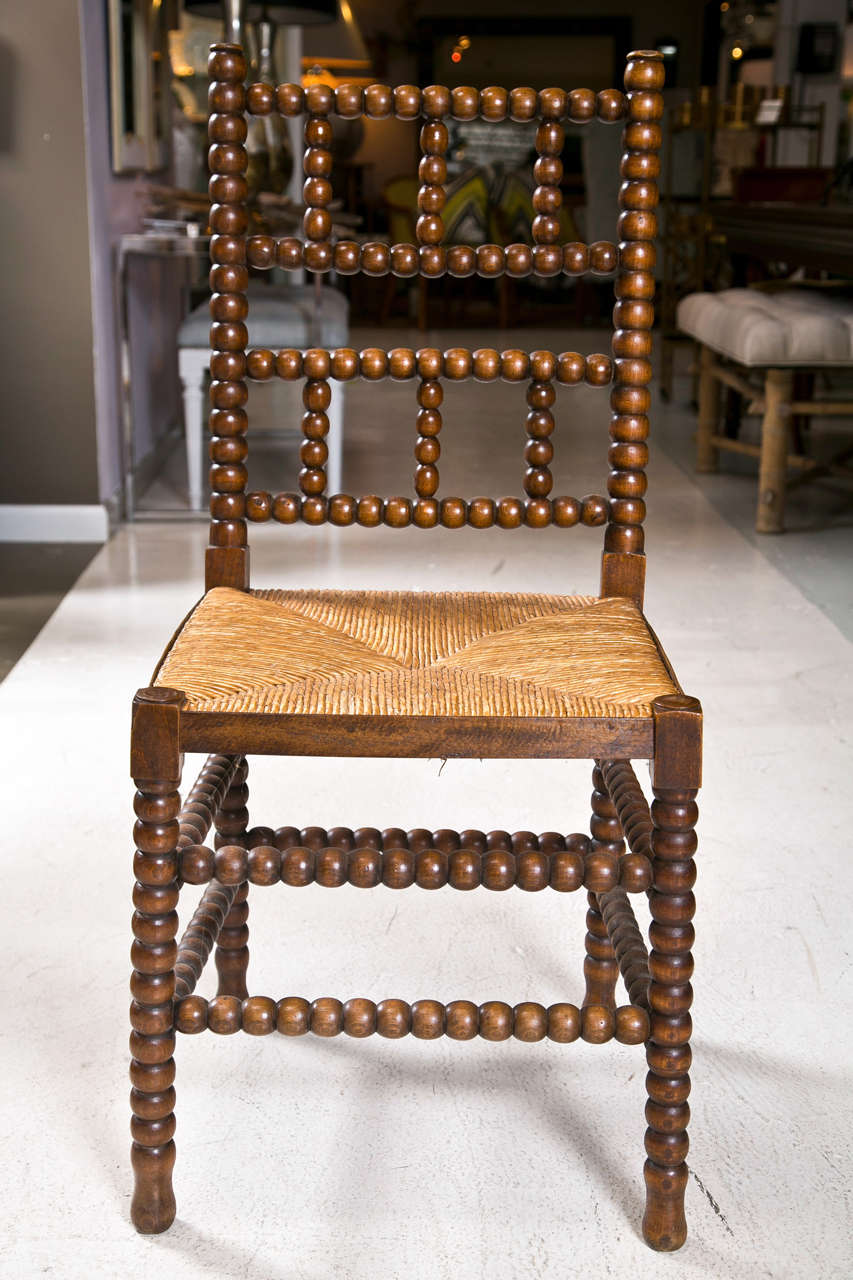 Set of Eight 19th Century English Bobbin Chairs with Rush Seat at 1stDibs