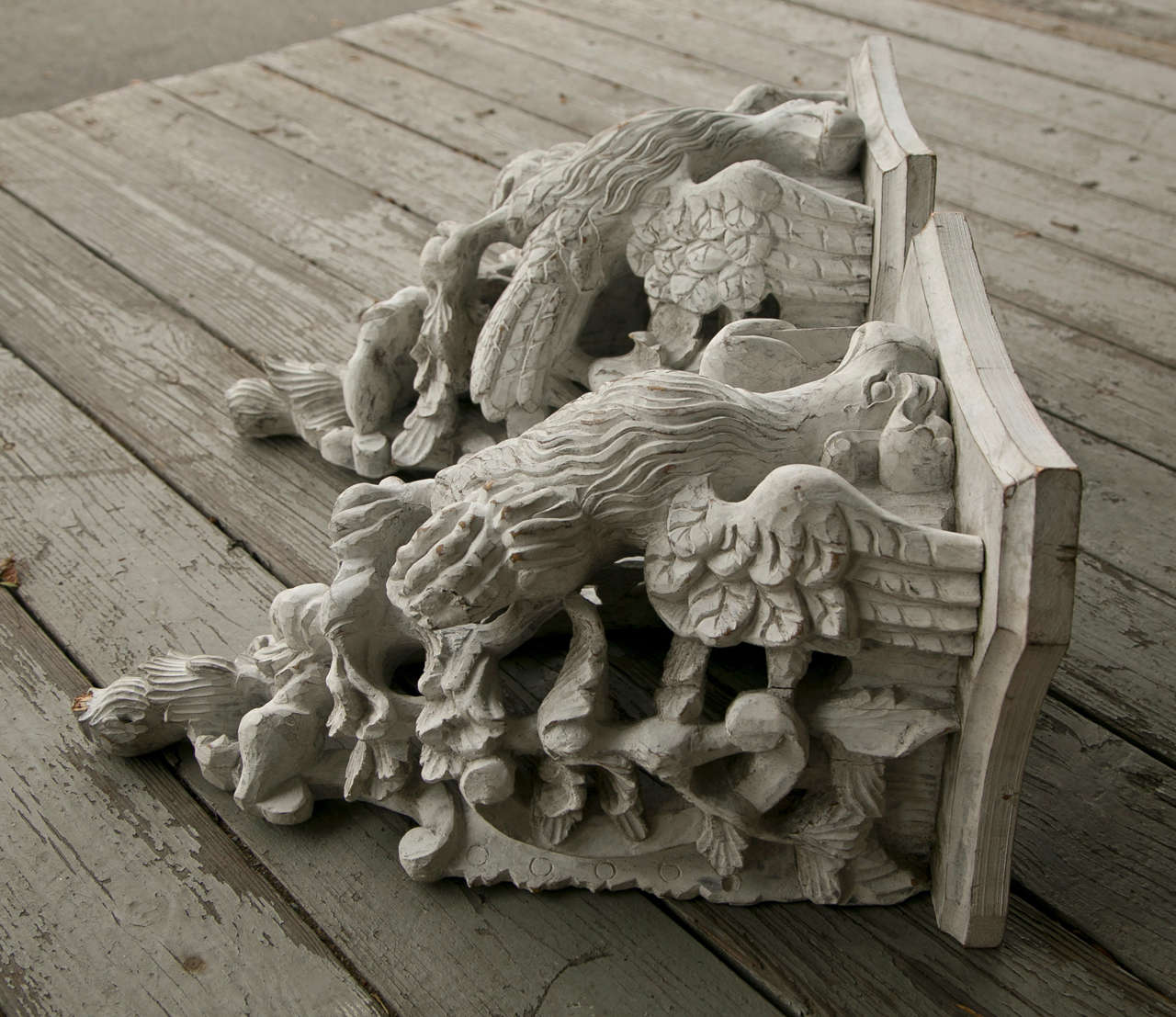 Pair of Carved Wood Painted Brackets For Sale at 1stDibs