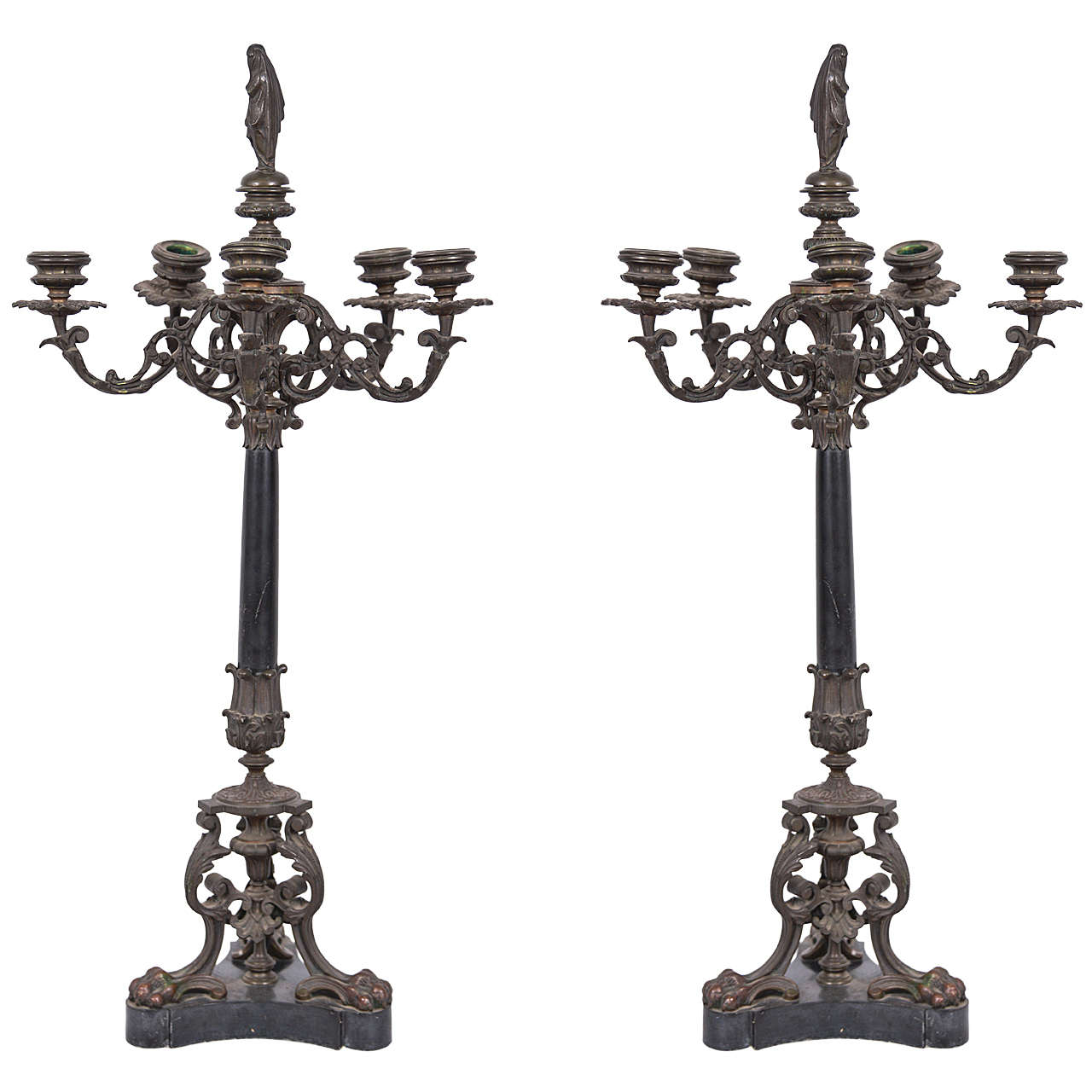 Bronze Candelabra with Marble Base For Sale at 1stDibs