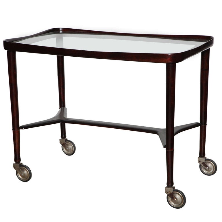 Italian Modern Rosewood and Glass Rolling Cart, 1950's For Sale at 1stDibs