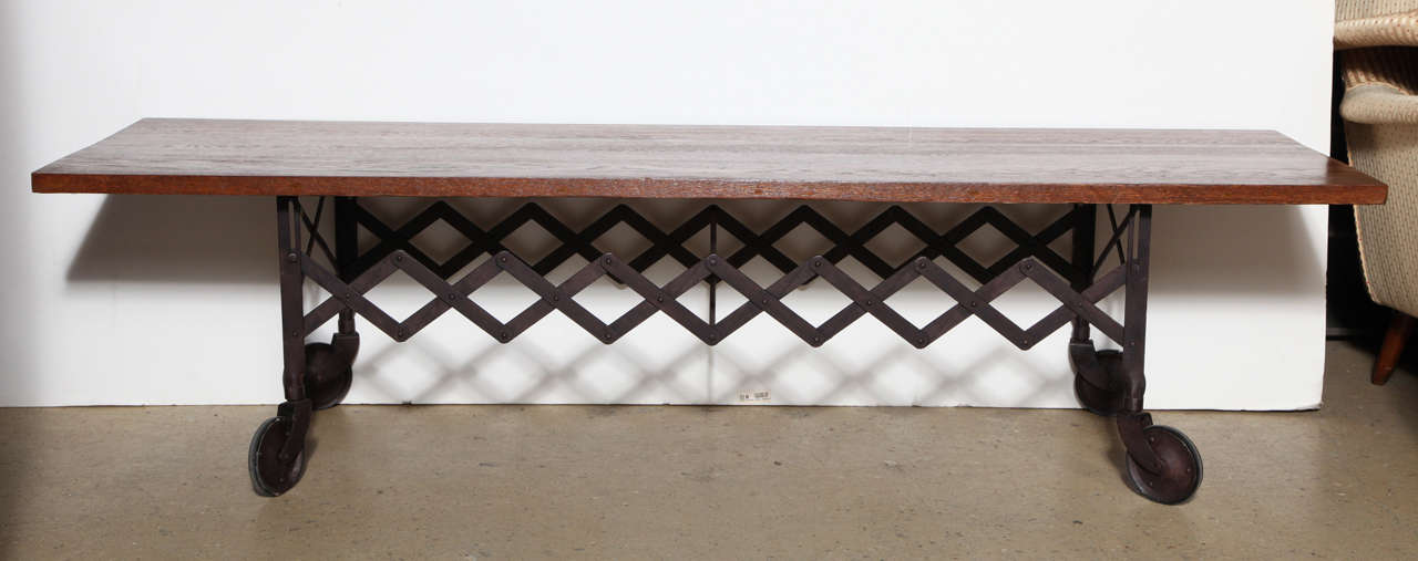 High Rolling Accordion Coffee Table with Substantial Solid Dark Oak ...