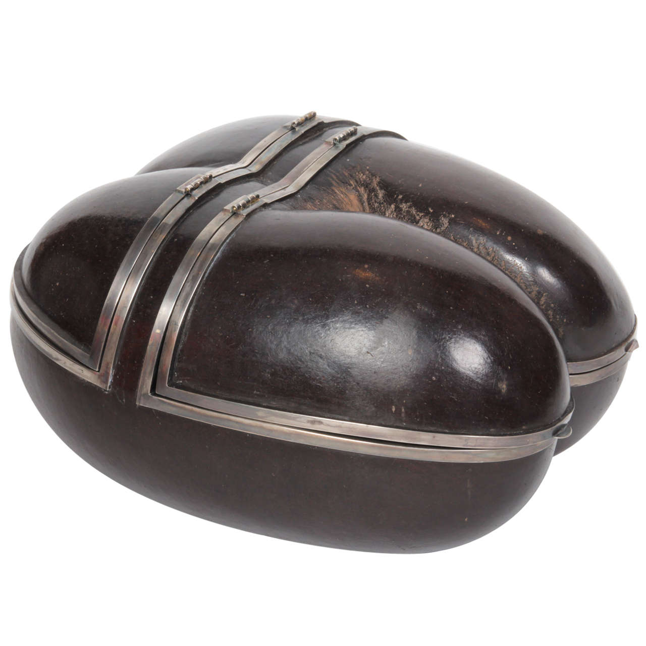 A Fine Silver Mounted Coco De Mer Double Sided Box For Sale at 1stDibs