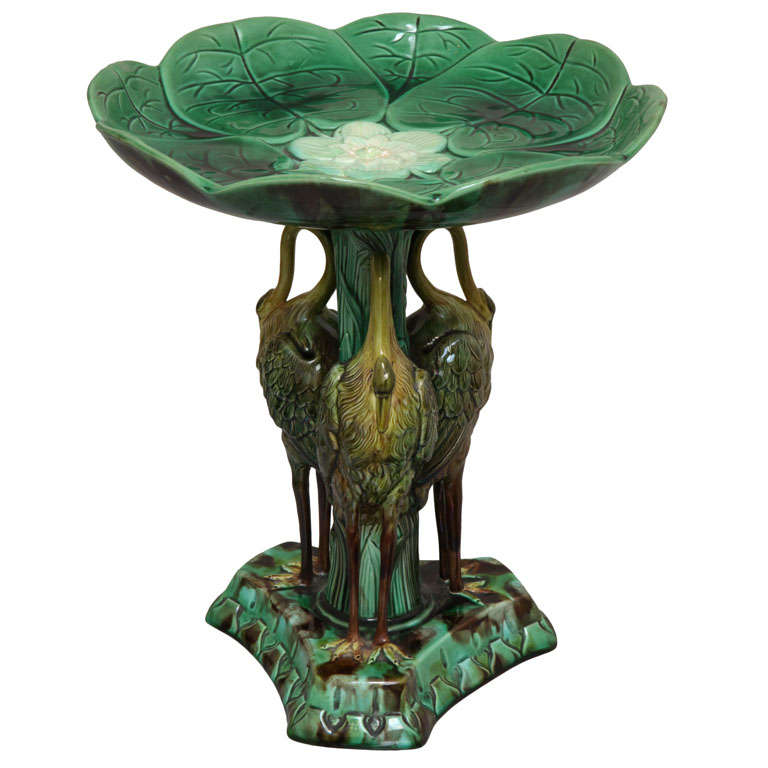 Rare Antique Majolica Crane and Lily Pond Centerpiece at 1stDibs