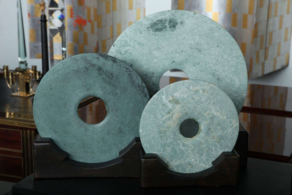 Collection of Jade Discs on Stands at 1stDibs