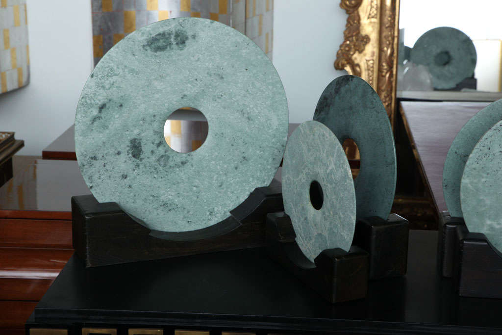 Collection of Jade Discs on Stands at 1stDibs