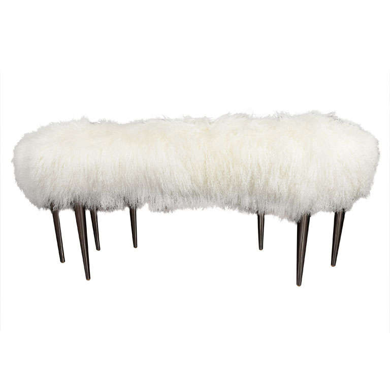 Curved Mongolian Fur Bench with Stainless Steel Legs For Sale at 1stDibs