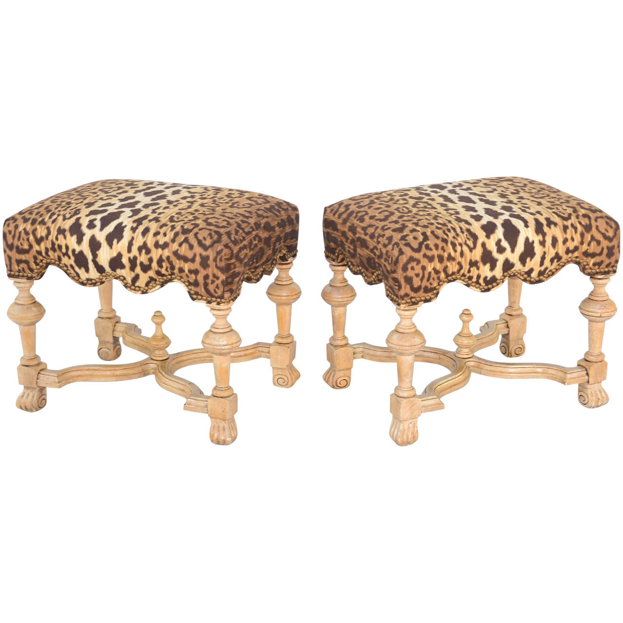 Pair of Stools with Leopard Upholstery at 1stDibs