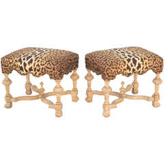 Pair of Stools with Leopard Upholstery at 1stDibs