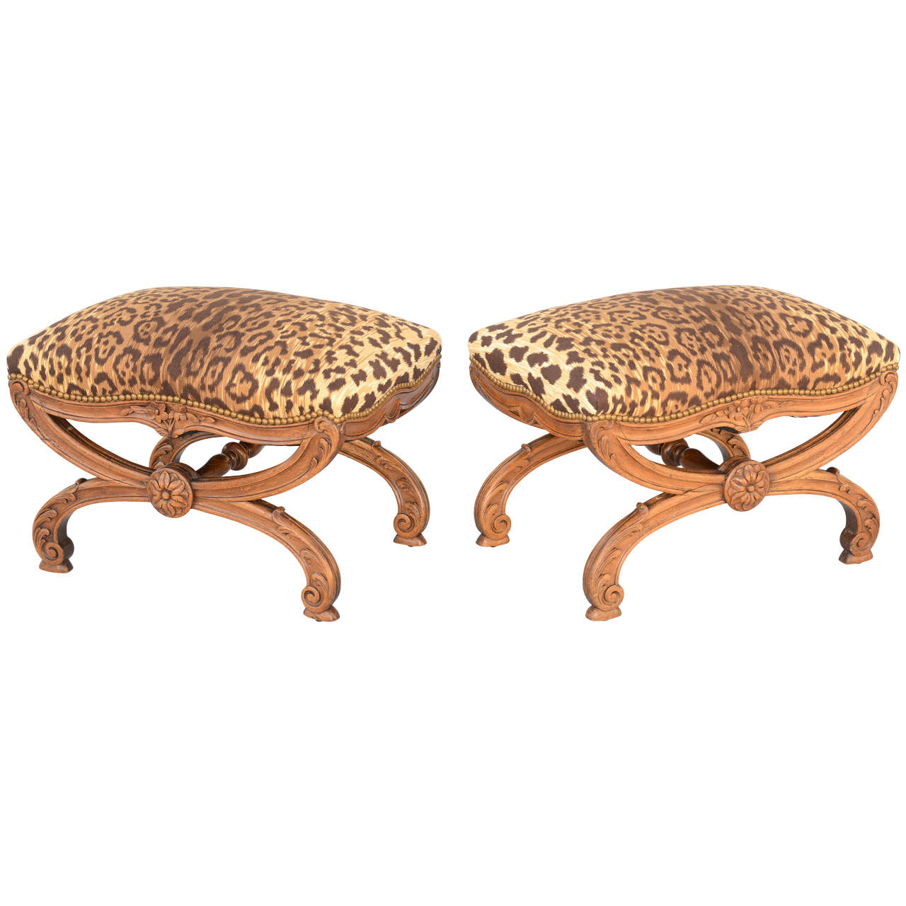 Pair of 19c. Italian Walnut X-frame Stools at 1stDibs