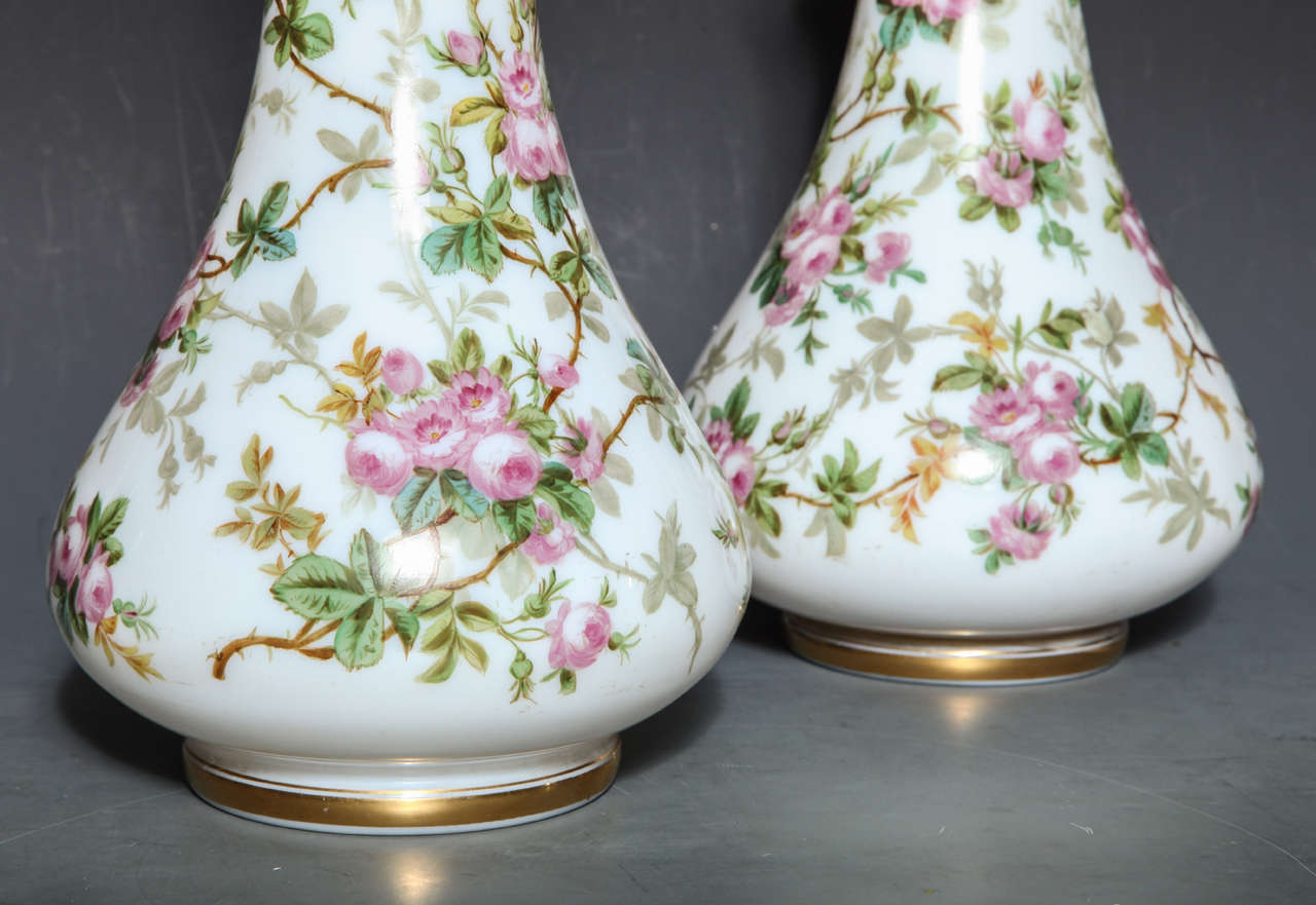 Fine Pair of Antique French Opaque White Opaline Glass Vases For Sale ...