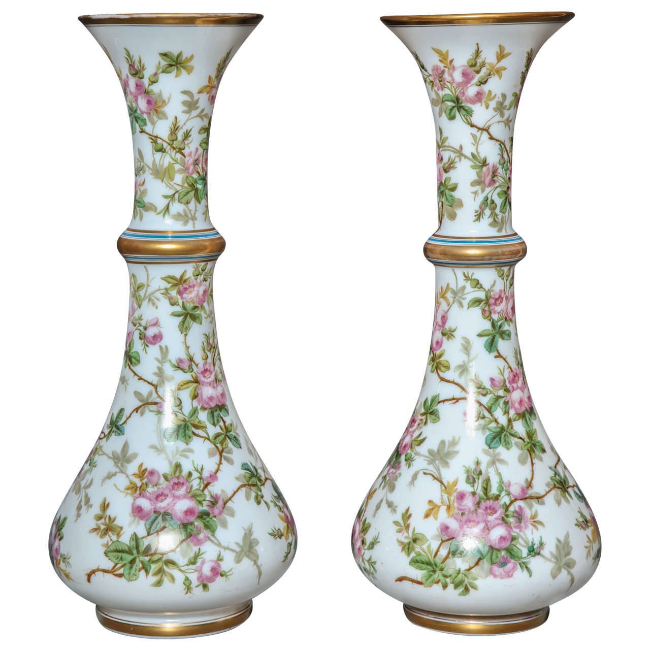 Fine Pair Of Antique French Opaque White Opaline Glass Vases For Sale At 1stdibs