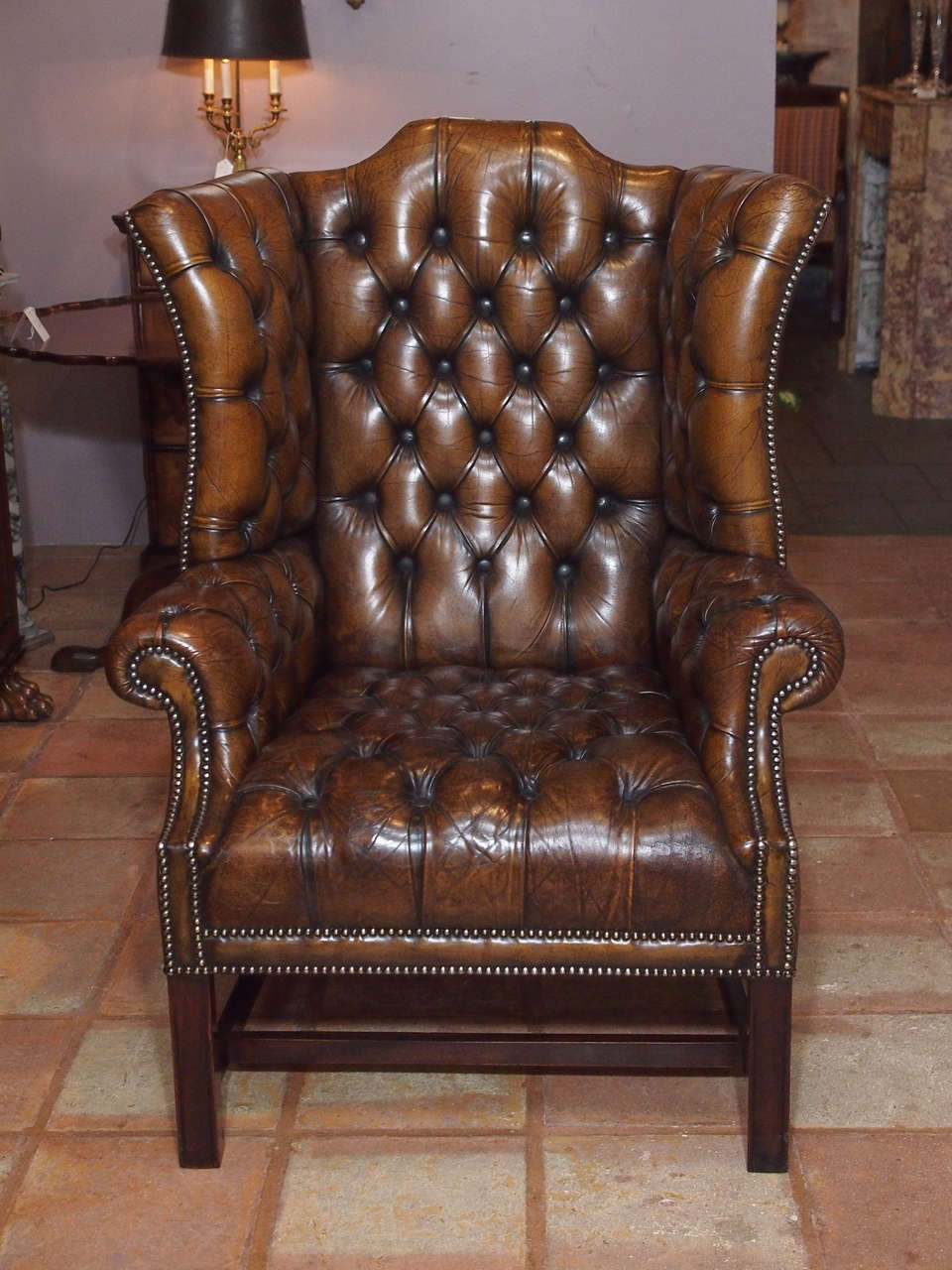 Antique English brown leather wing chair. at 1stDibs | antique english ...