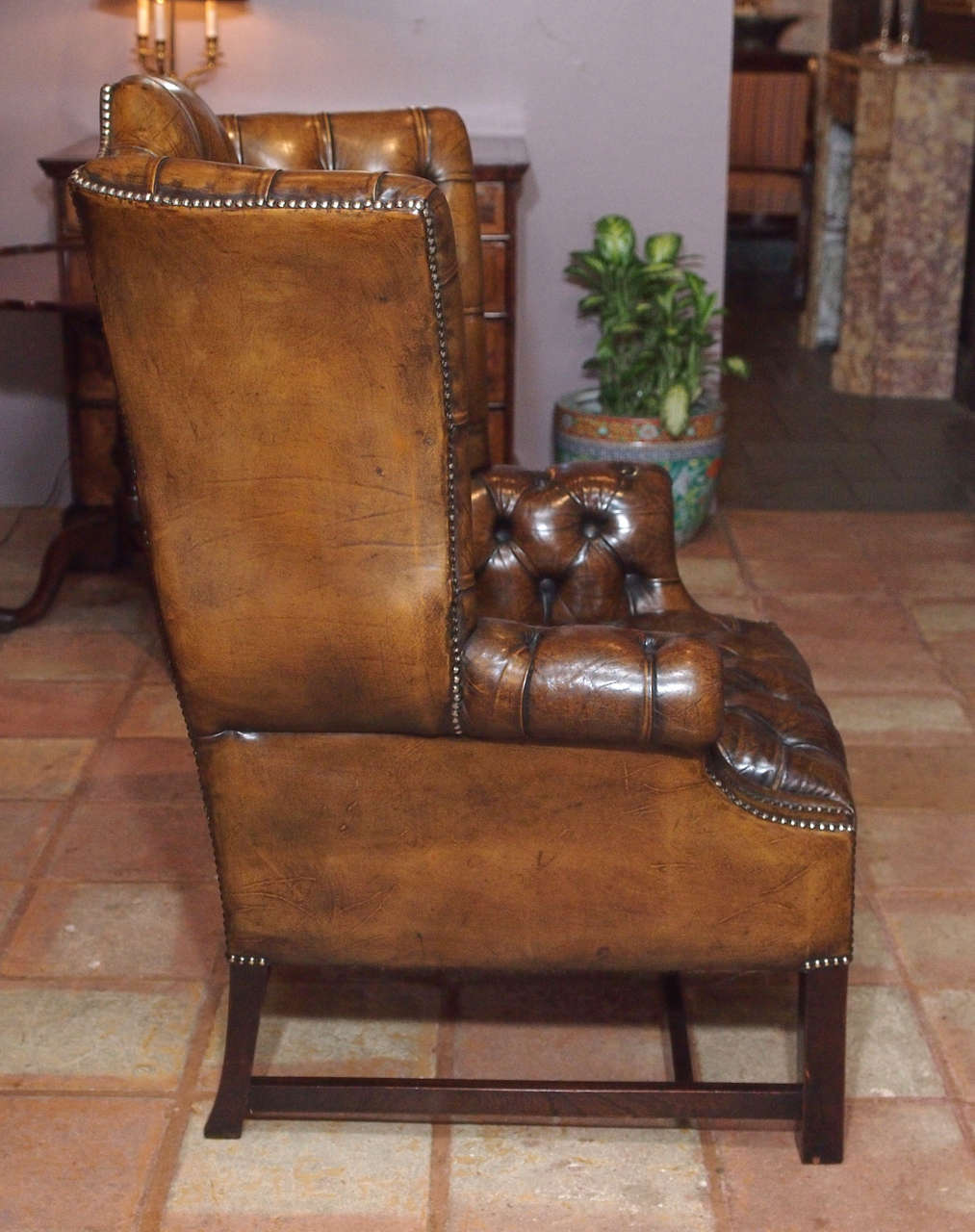Antique English brown leather wing chair. at 1stDibs | antique english ...