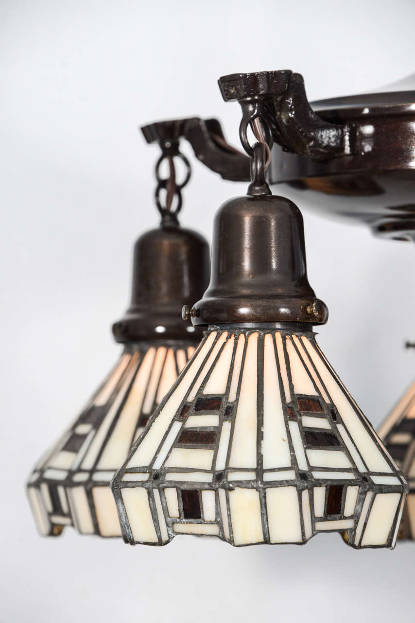 1930's Five Light Pan Fixture, Bronze Finish at 1stDibs