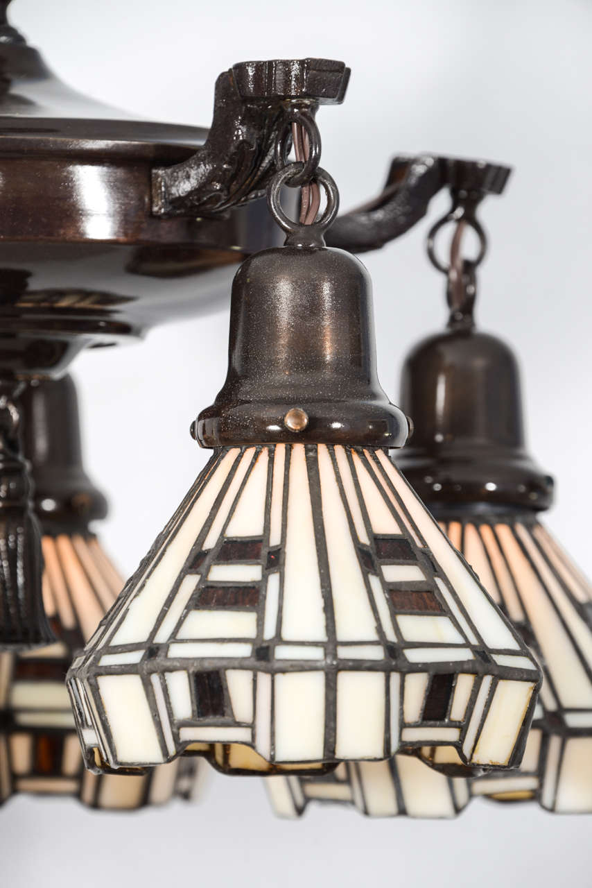 1930's Five Light Pan Fixture, Bronze Finish at 1stDibs