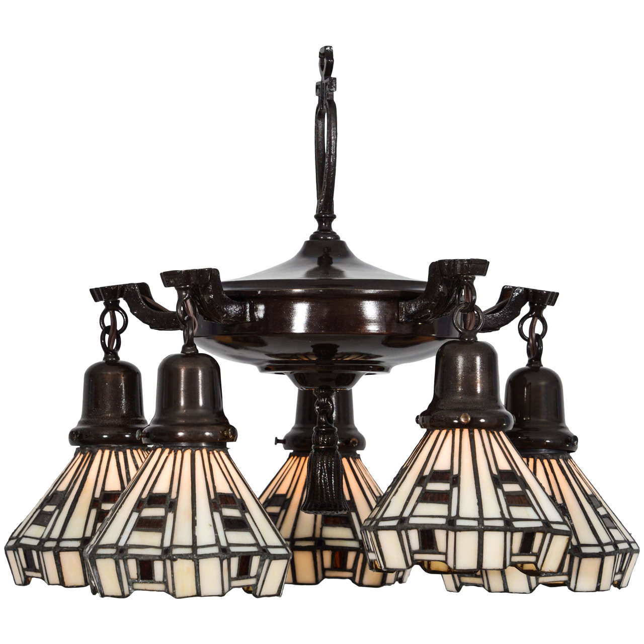 1930's Five Light Pan Fixture, Bronze Finish at 1stDibs