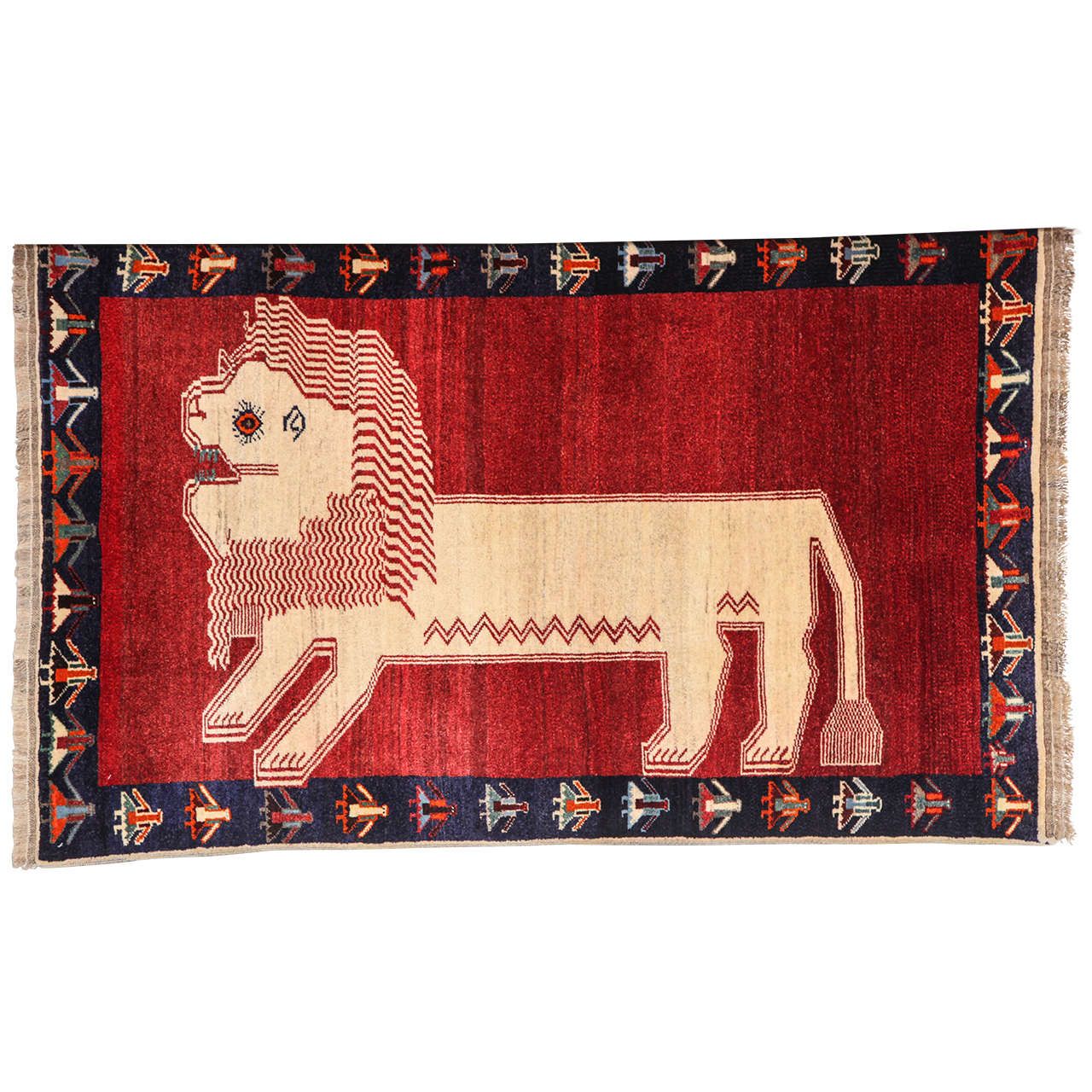 Vintage Persian Qashqai Lion Carpet at 1stDibs