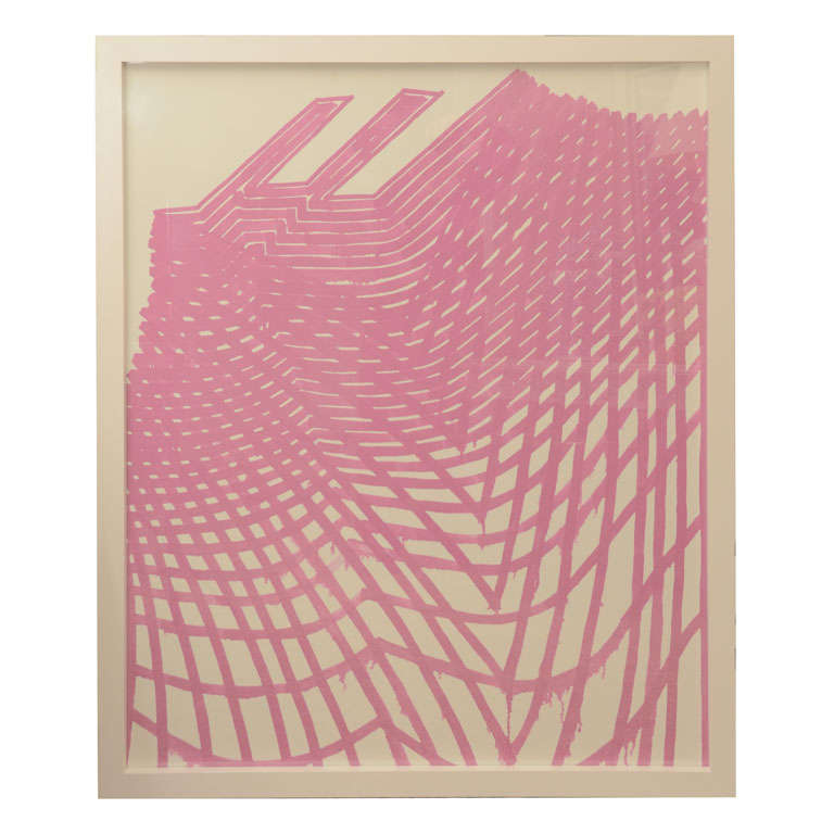 Custom Designed Pink Geometric Print in White Lacquer Frame at 1stDibs
