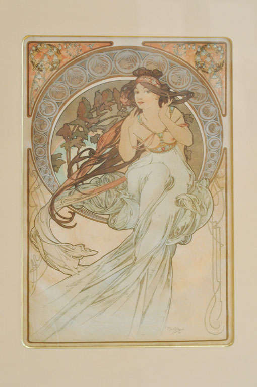 Alphonse Mucha, Signed Original Lithograph on Silk, "La Musique" For ...