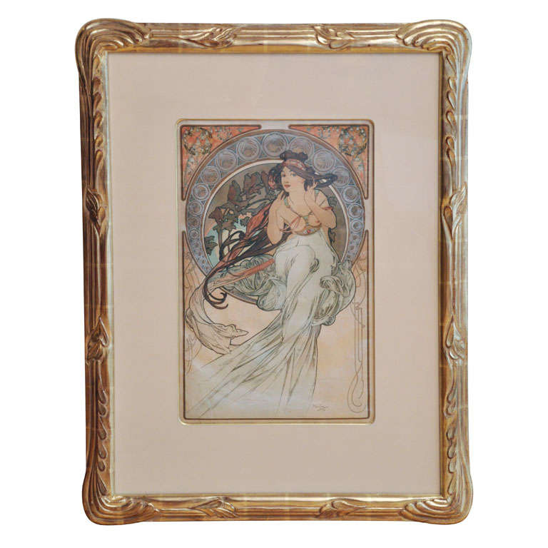 Alphonse Mucha, Signed Original Lithograph on Silk, "La Musique" For ...