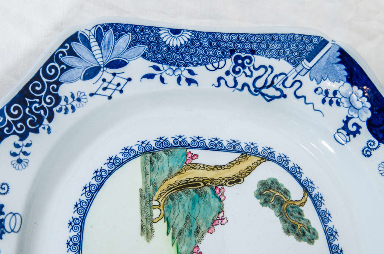 Spode Platter with Chinoiserie Scene and Blue and White Border at 1stDibs