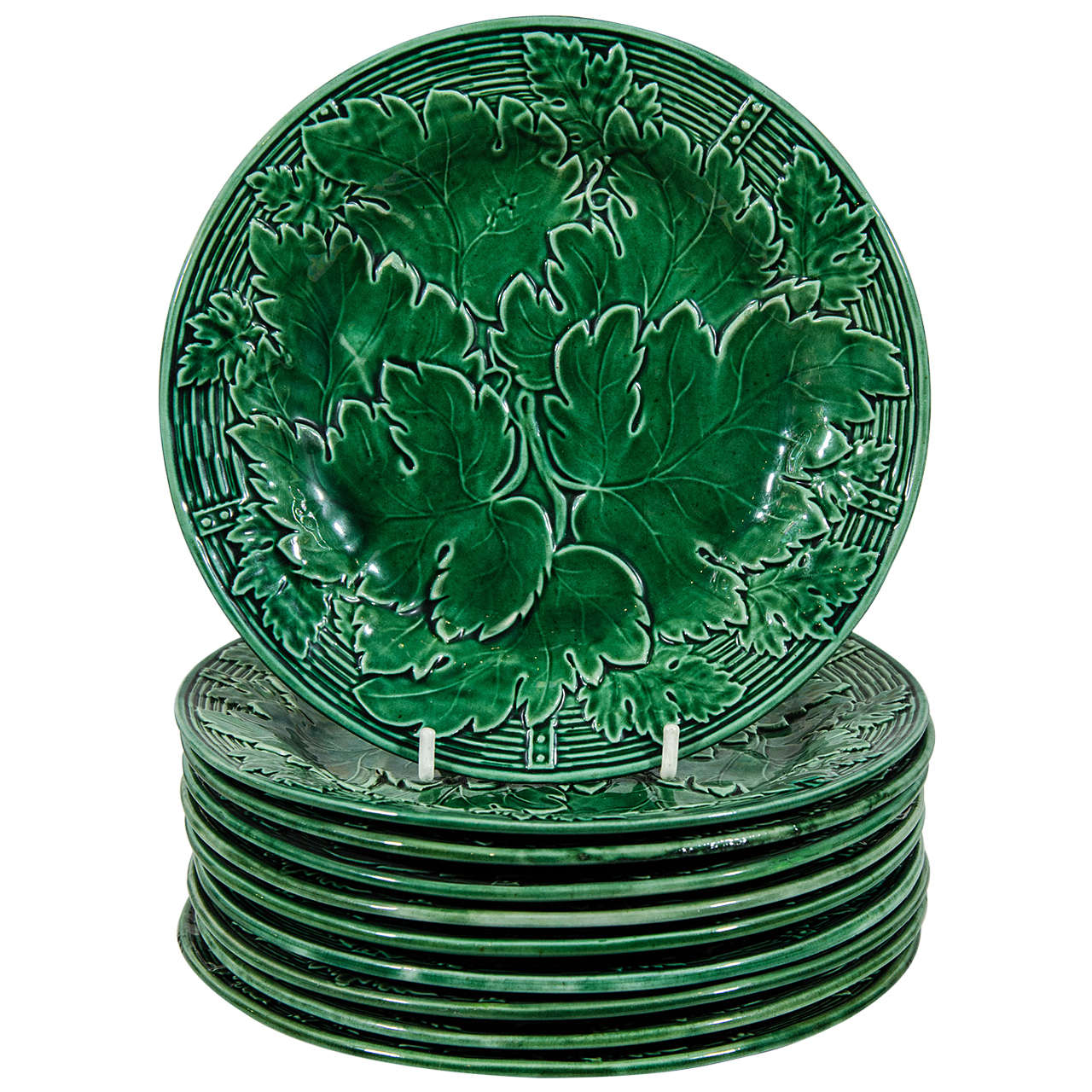 Dozen Antique Green Majolica Dessert Dishes at 1stDibs
