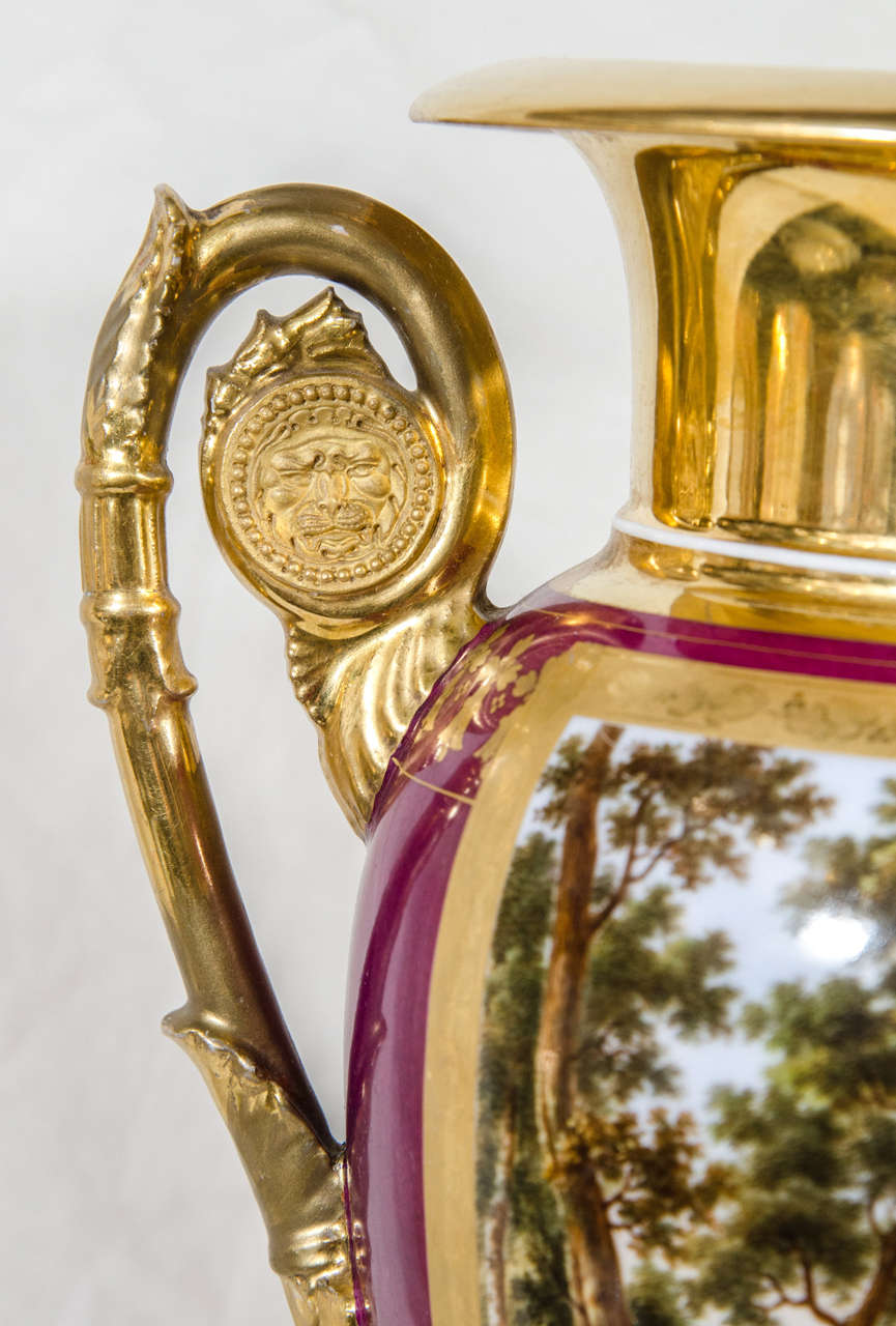 Pair Antique French Porcelain Vases with Hand-Painted Landscape Scenes ...