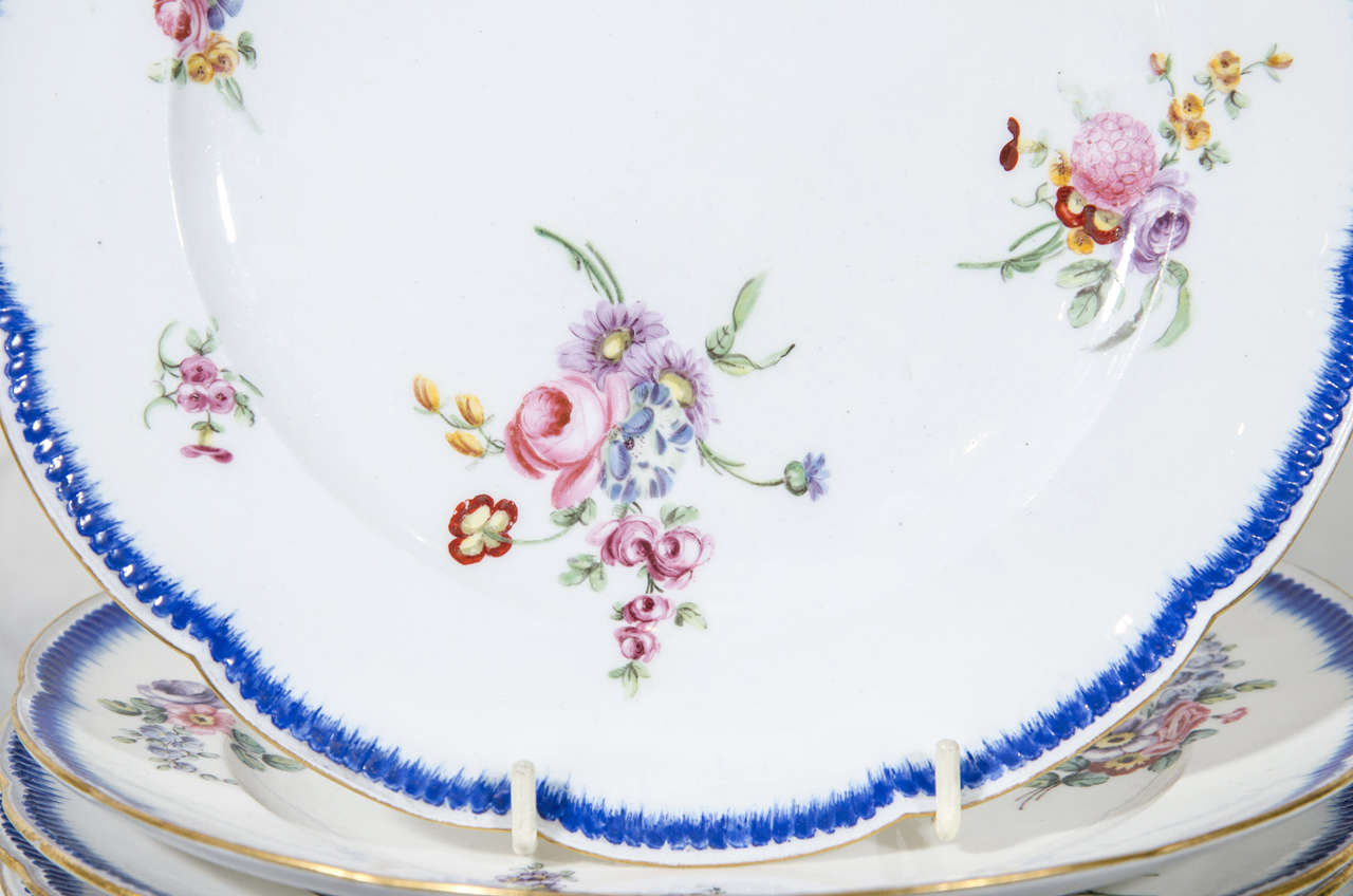 Set Dozen Antique Sèvres Porcelain Dinner Dishes with Feuille-de-Choux ...