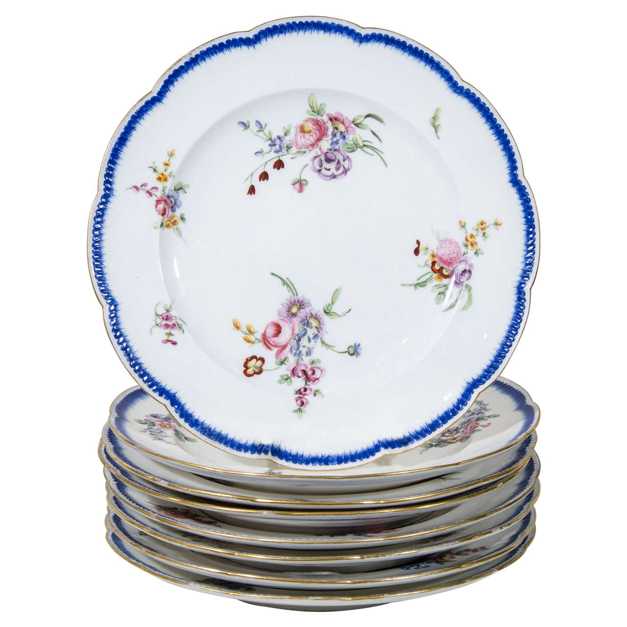 Set Dozen Antique Sèvres Porcelain Dinner Dishes with Feuille-de-Choux ...