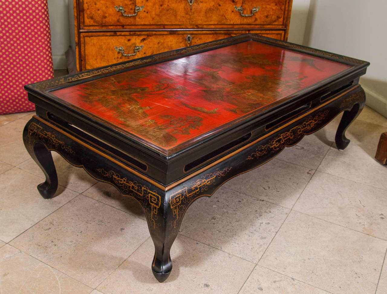 A Chinoiserie Red Lacquer Coffee Table at 1stDibs