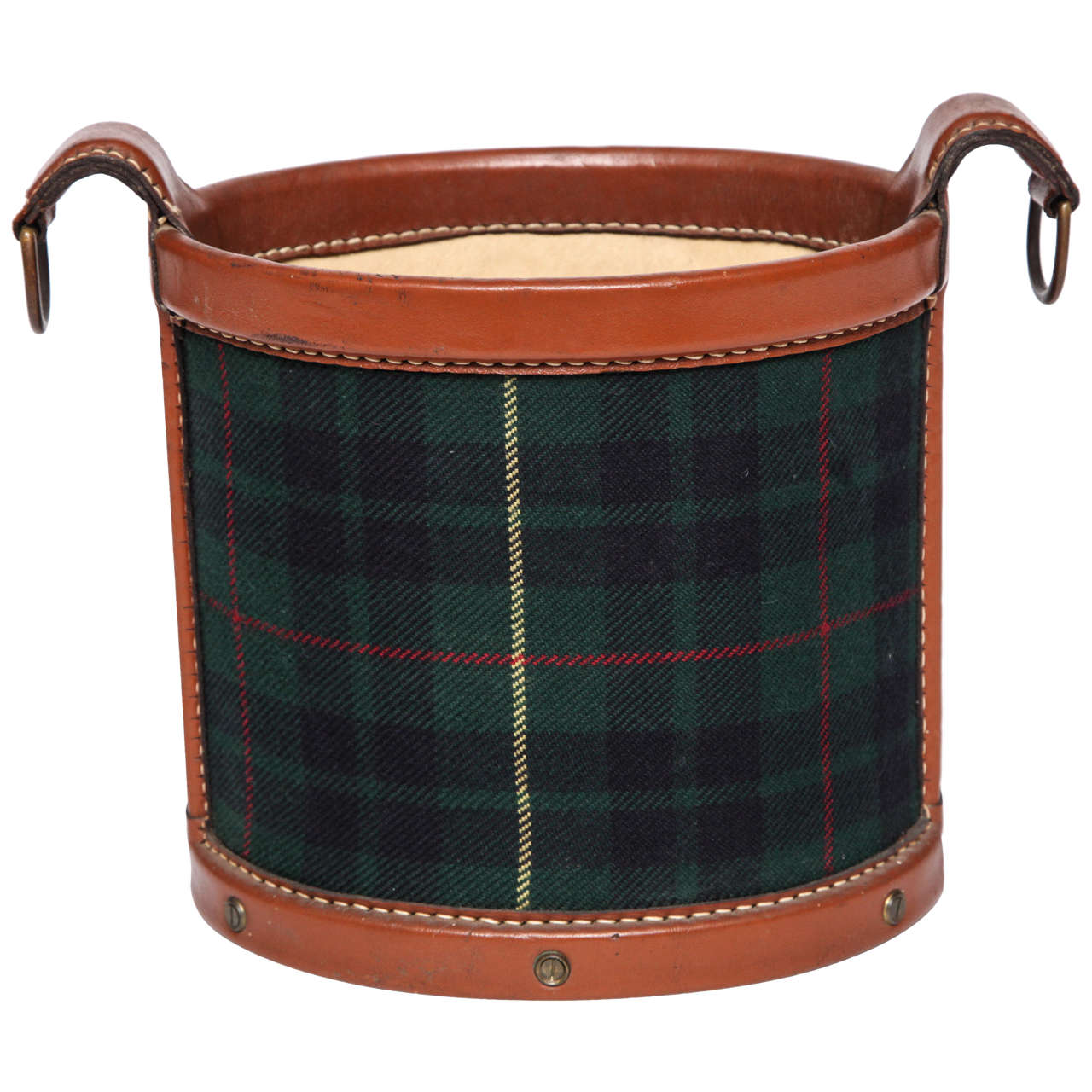Leather and Tartan Waste Paper Bin by Jacques Adnet For Sale at 1stDibs