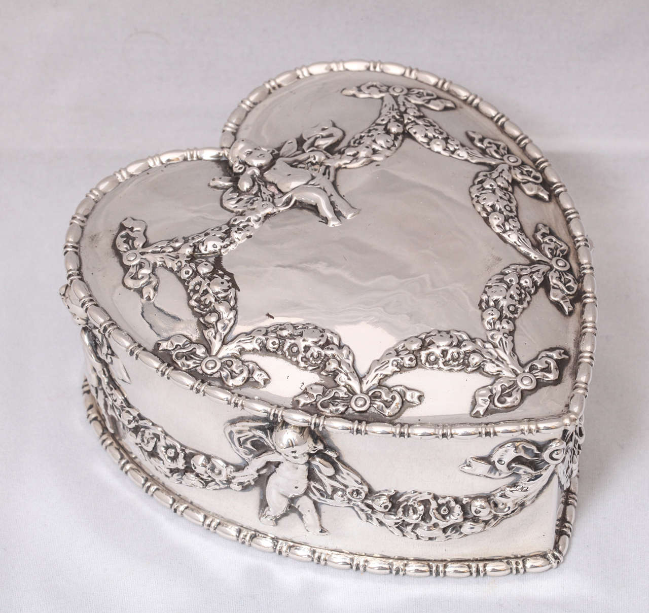 Large Victorian Sterling Silver Heart-Form Jewelry Box with Hinged Lid ...