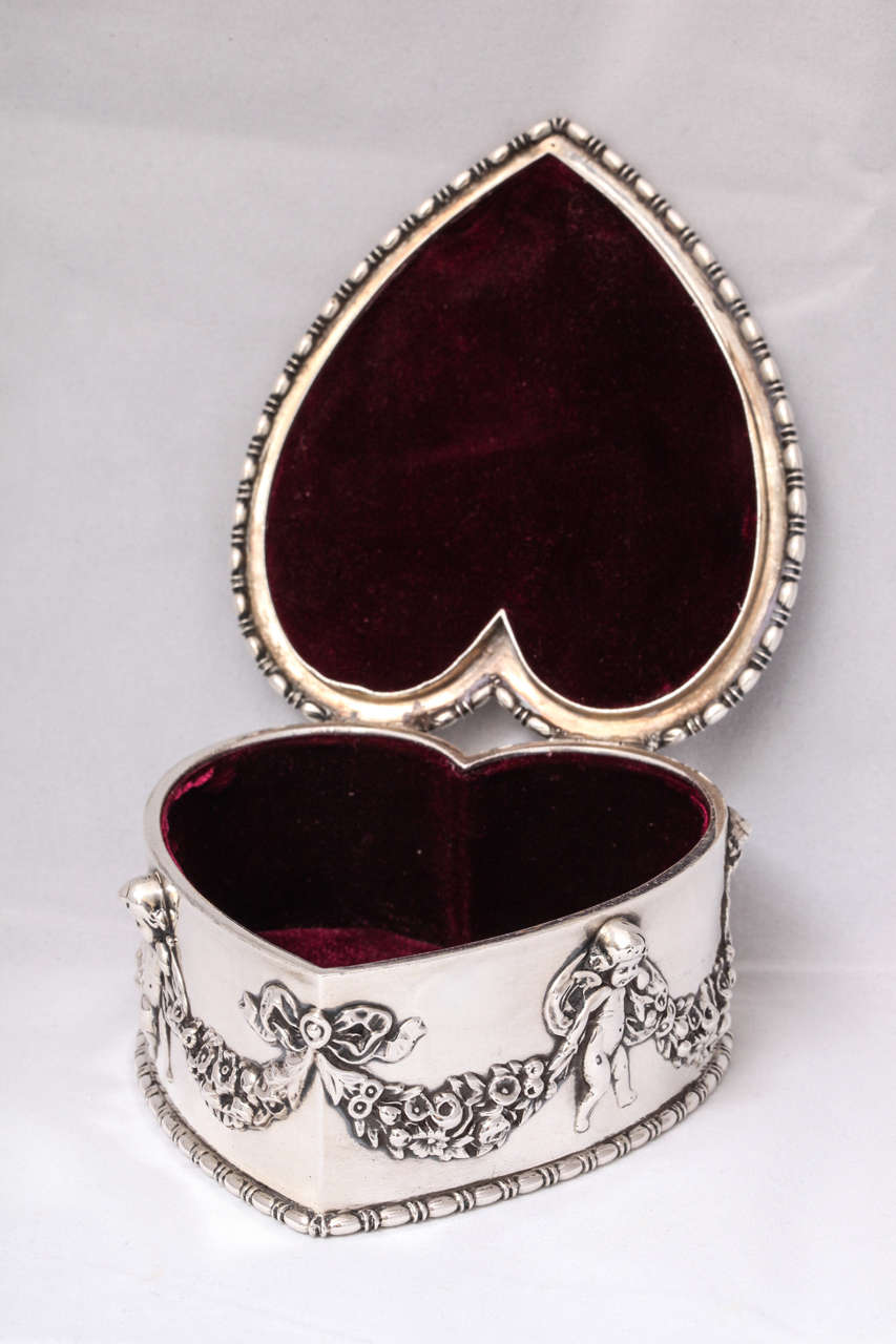 Large Victorian Sterling Silver Heart-Form Jewelry Box with Hinged Lid ...
