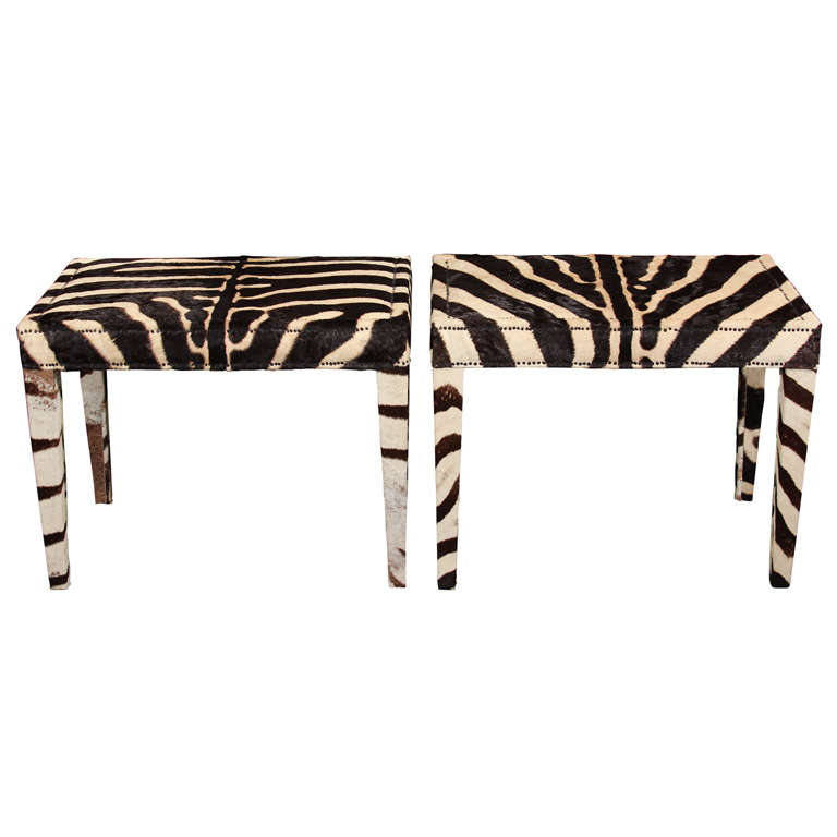 single vintage zebra hide upholstered bench/side table at 1stDibs | zebra hide bench, zebra side ...