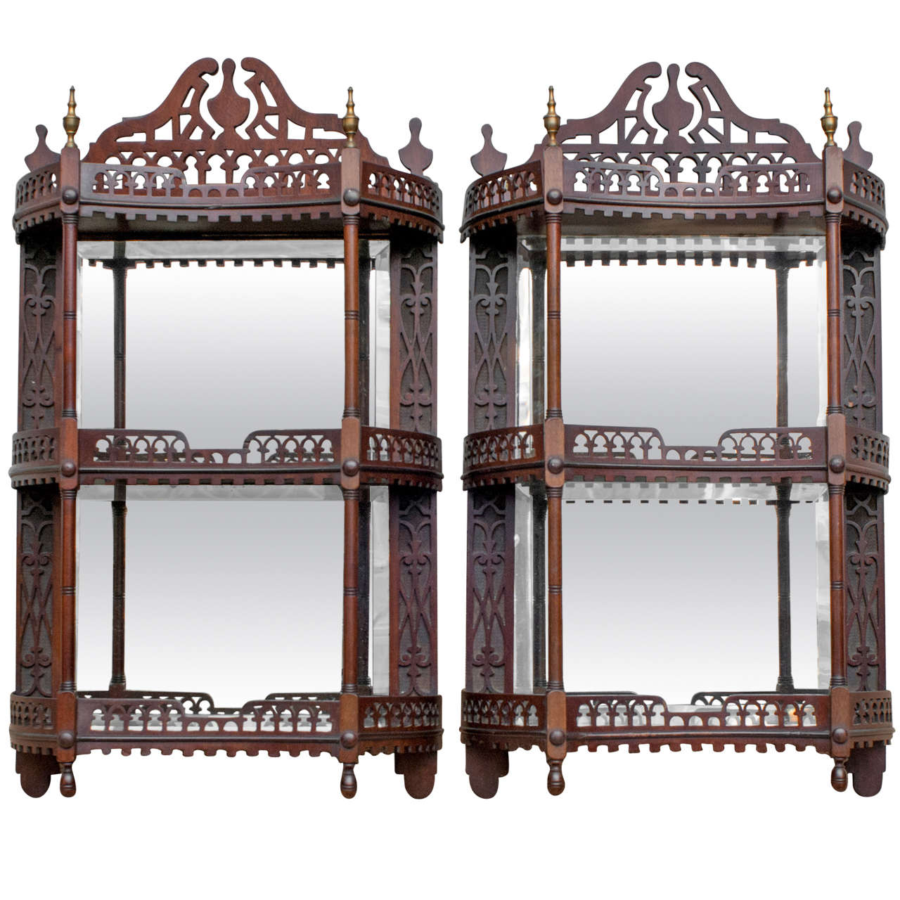 Pair of Mahogany Fretwork Hanging Vitrines For Sale at 1stDibs