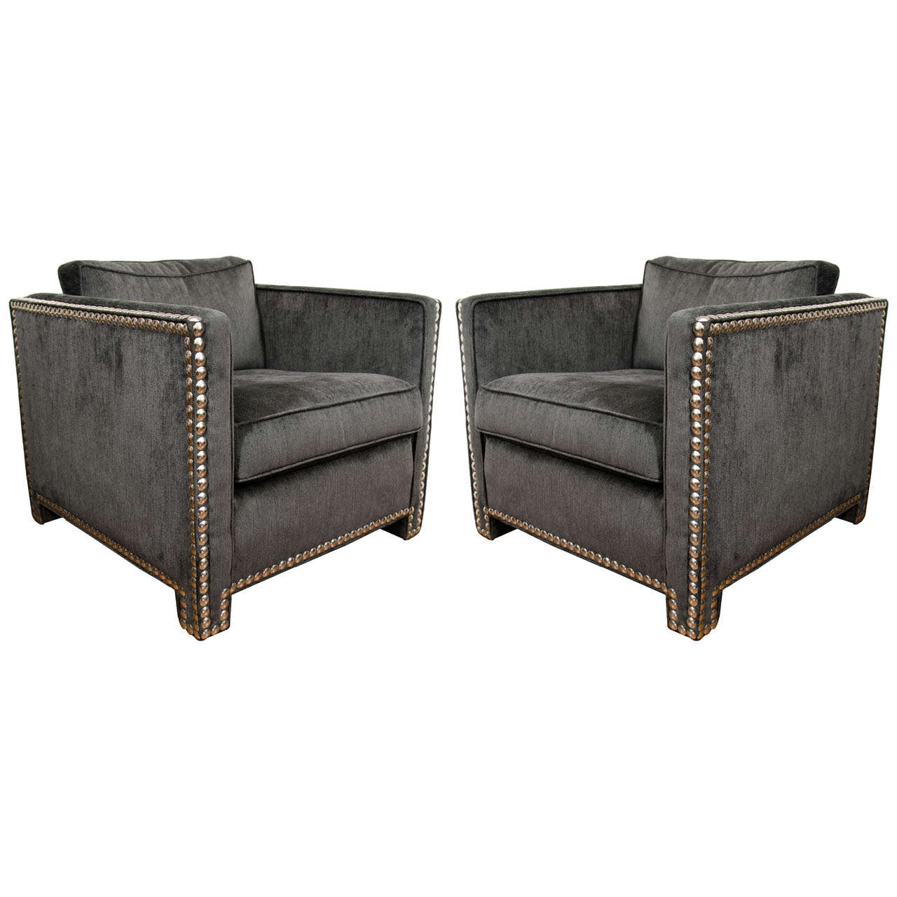 Pair of Studded Club Chairs at 1stDibs