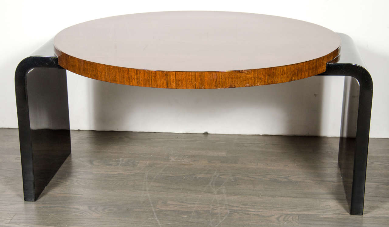 Streamline Art Deco Occasional Table in Walnut and Black Lacquer by ...