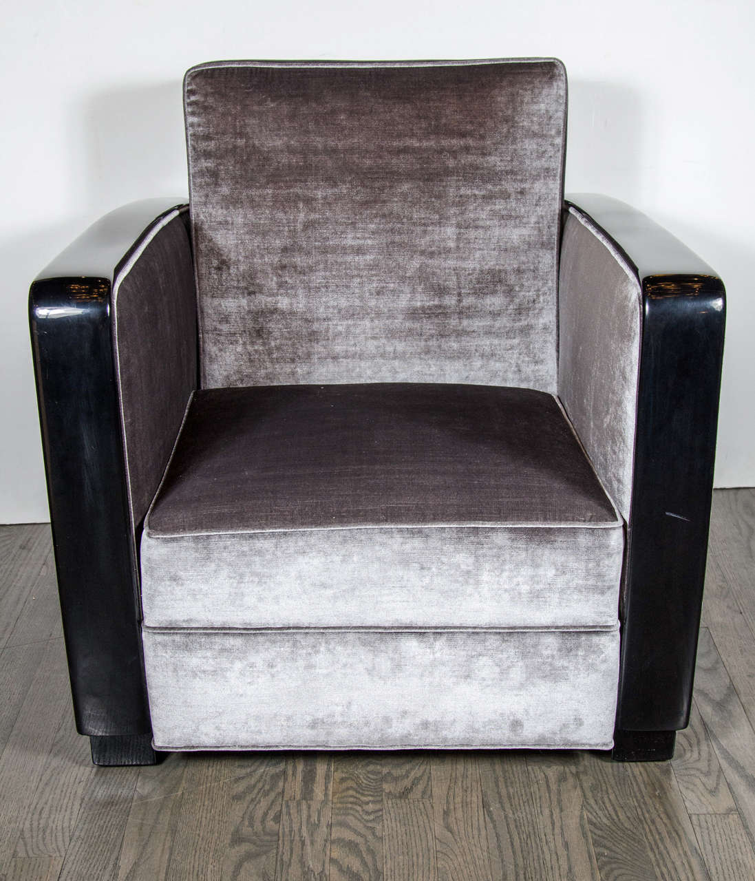 Art Deco Club Chair in Black Lacquer with Velvet Upholstery at 1stDibs