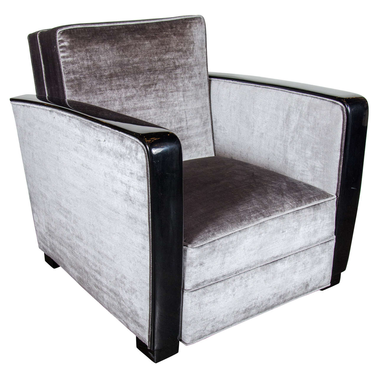 Art Deco Club Chair in Black Lacquer with Velvet Upholstery at 1stDibs