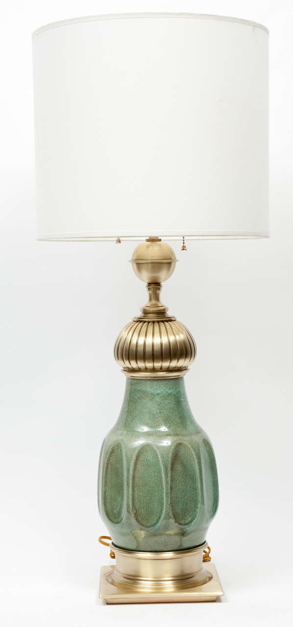 Pair of Jade Green Ceramic and Satin Brass Lamps by Stiffel at 1stDibs ...