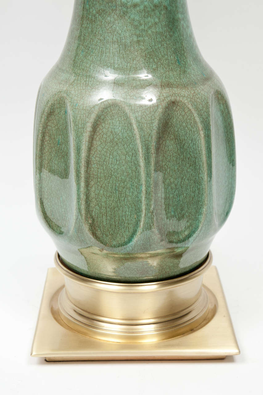 Pair of Jade Green Ceramic and Satin Brass Lamps by Stiffel at 1stDibs ...