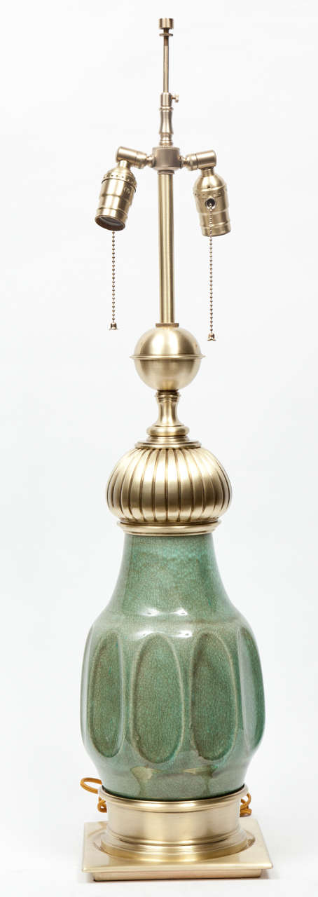 Pair of Jade Green Ceramic and Satin Brass Lamps by Stiffel at 1stDibs ...