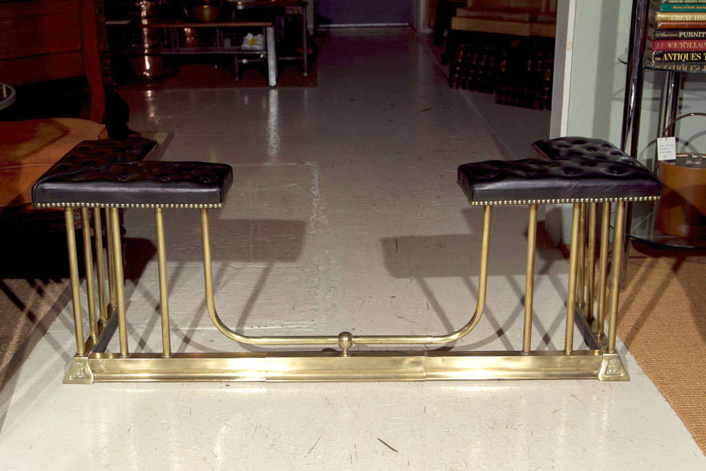 Adjustable Leather and Brass Fireplace Club Fender at 1stDibs