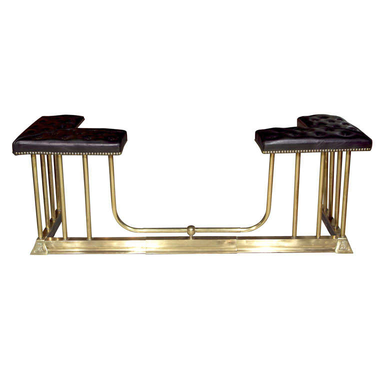 Adjustable Leather and Brass Fireplace Club Fender at 1stDibs