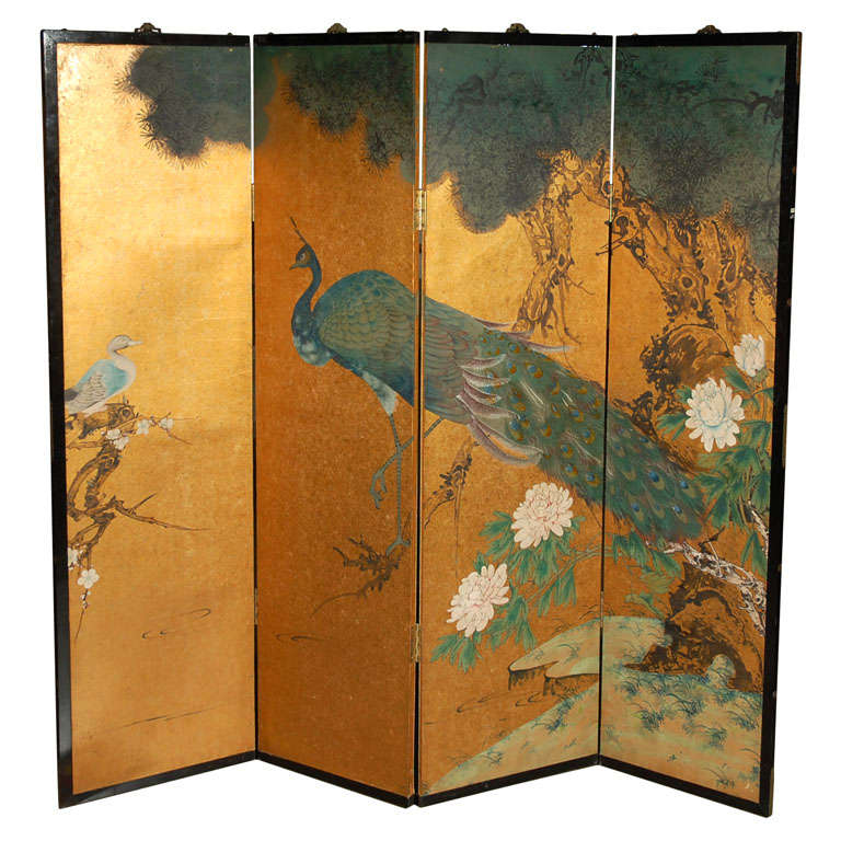 Chinese Hand Painted Four-Panel Screen at 1stDibs