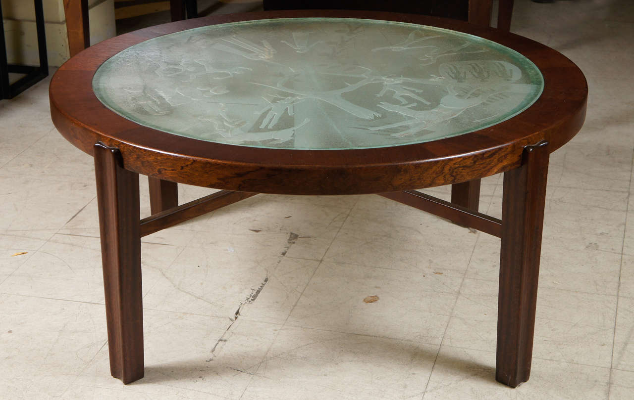 A Fine Swedish Low/Coffee Table with Engraved Glass Top For Sale at 1stDibs