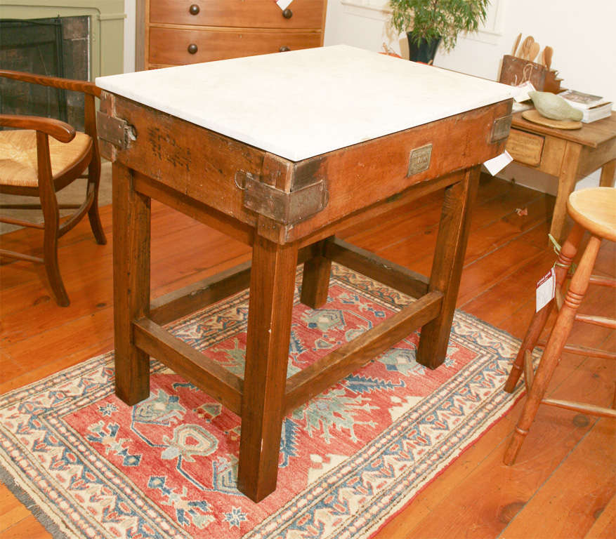 Original butcher block with marble top at 1stDibs