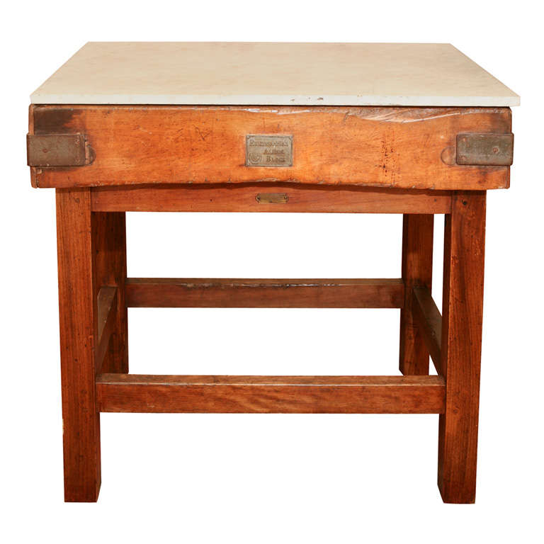 Original butcher block with marble top at 1stDibs