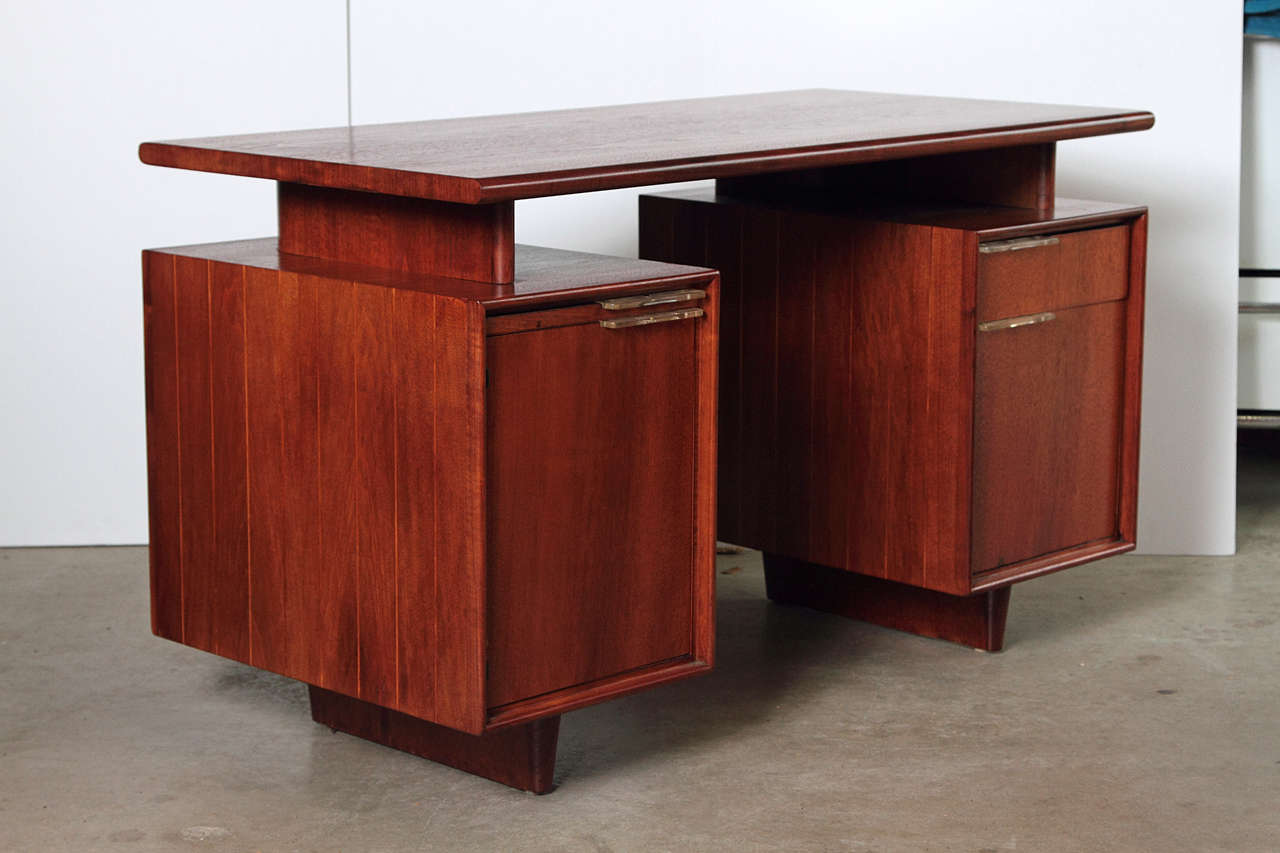 Gilbert Rohde Herman Miller "All Walnut" Inlaid Desk with Lucite Pulls ...