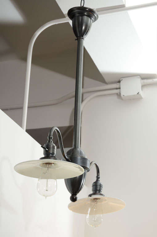 Antique Double Arm Light Fixture with Milk Glass Shades at 1stDibs ...
